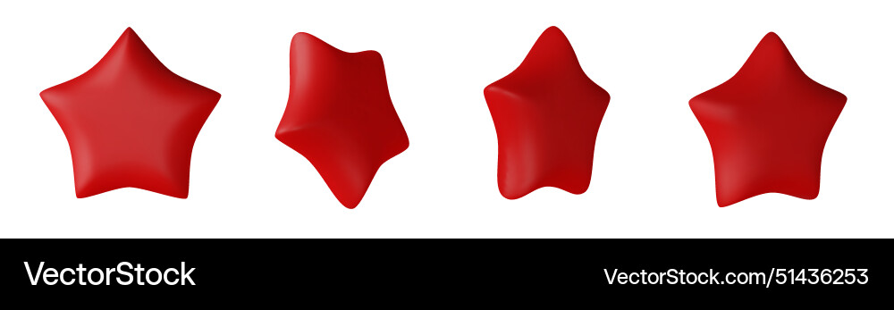 Set of red stars different shapes realistic 3d Vector Image