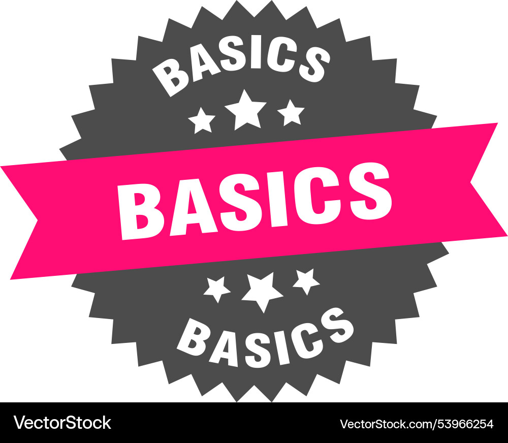 Basics round pink label isolated Royalty Free Vector Image
