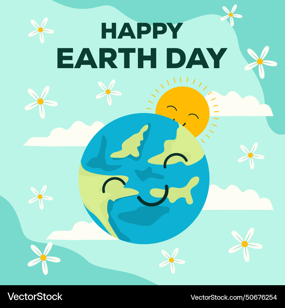 Flat design happy earth day with smiley face Vector Image