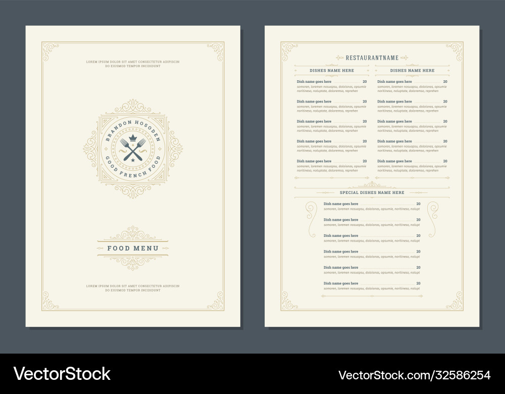 Menu design template with cover and restaurant Vector Image