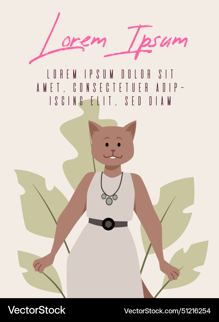 Stylish anthropomorphic cat flat Royalty Free Vector Image