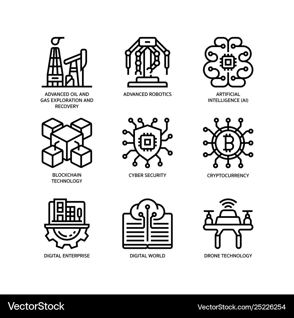 Technologies disruption icon set Royalty Free Vector Image