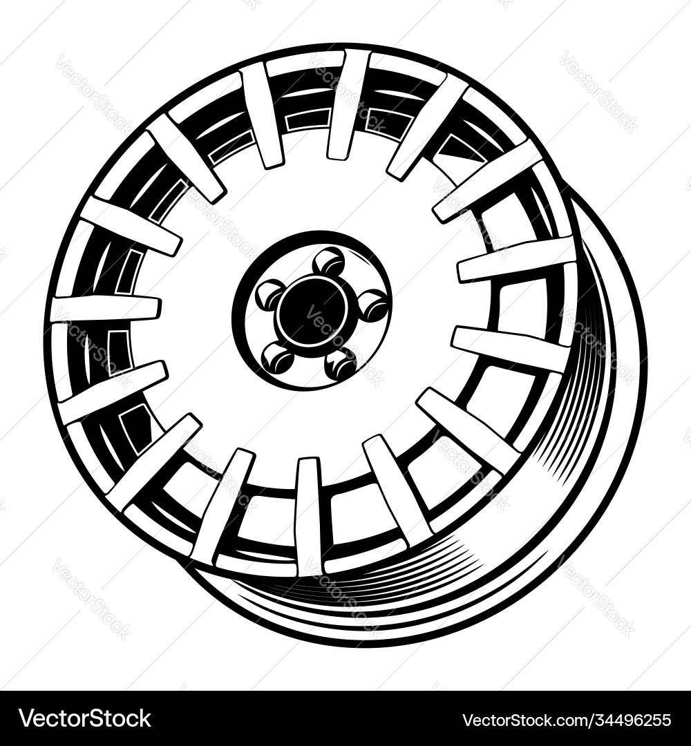 Auto Räder Felgen Linie Kunst Silhouette Vektorbild