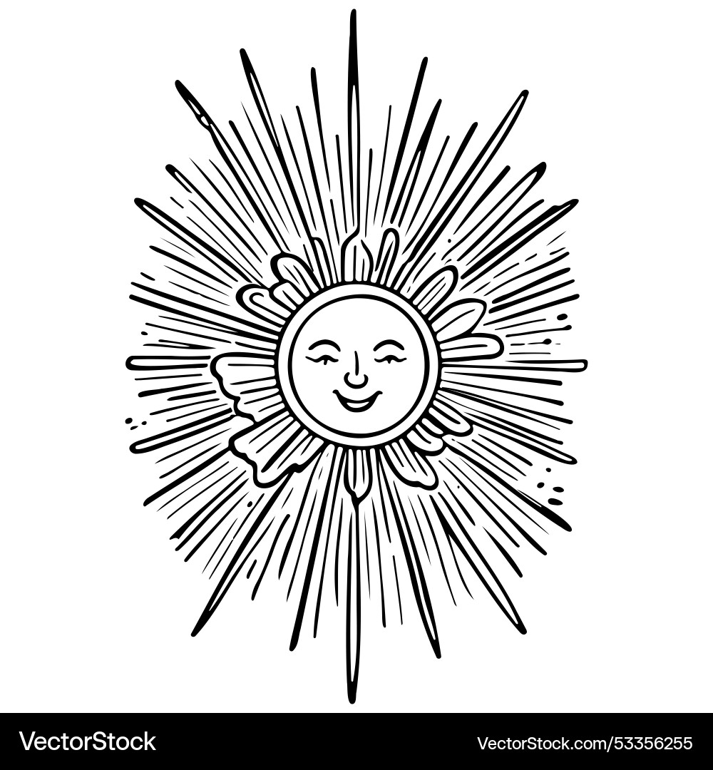 Linie Cartoon Sonnenstrahlen Skizze realistisch Vektorbild