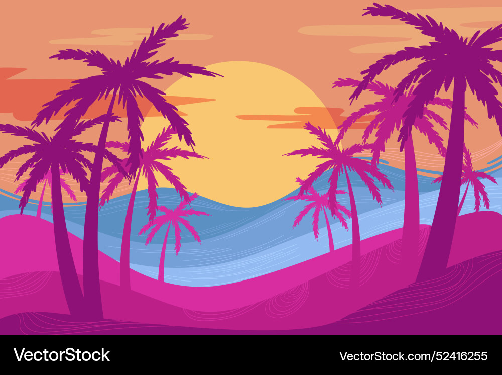 Multicolored palm silhouettes background Vector Image