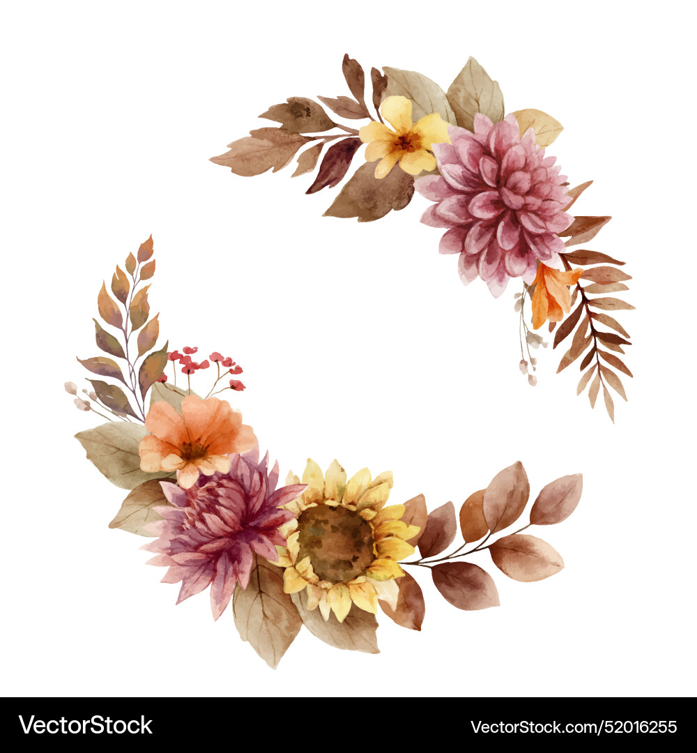 Watercolor Autumn Wreath Royalty Free Vector Image