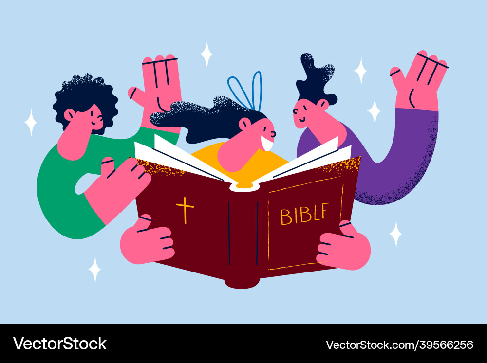 Children Reading Bible Royalty Free Vector Image