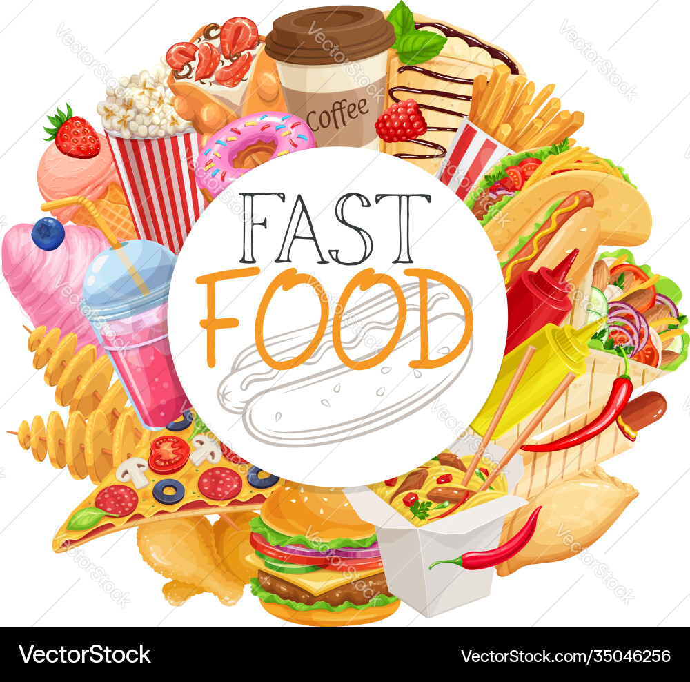 Fast food circle frame takeaway products Vector Image