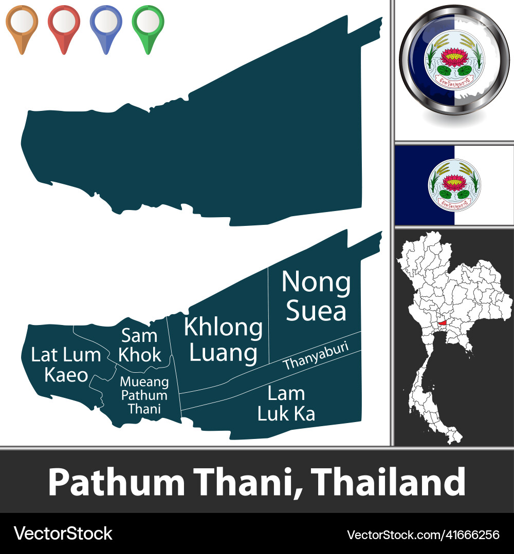 Map of pathum thani thailand Royalty Free Vector Image