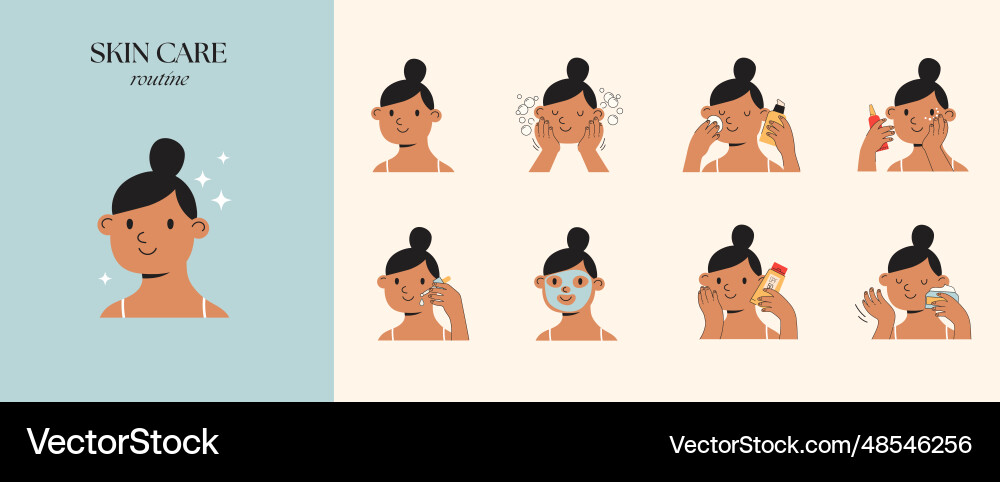 Skincare routine with cute girls Royalty Free Vector Image
