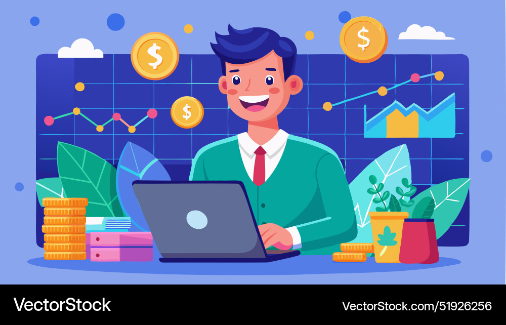Successful online investor Royalty Free Vector Image