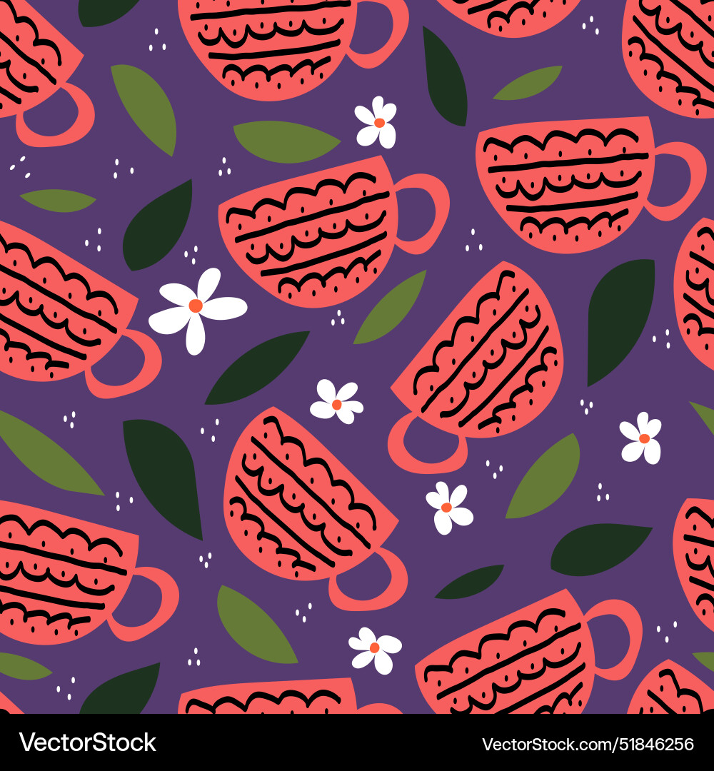 Tea cups pattern Royalty Free Vector Image - VectorStock