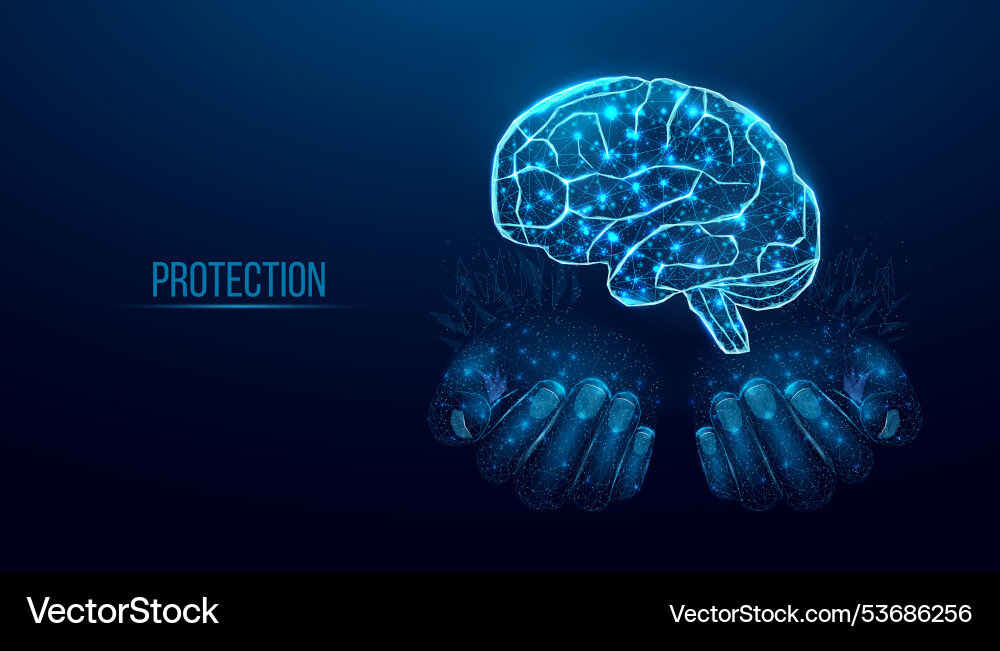 Two human hands are holds brain support Royalty Free Vector