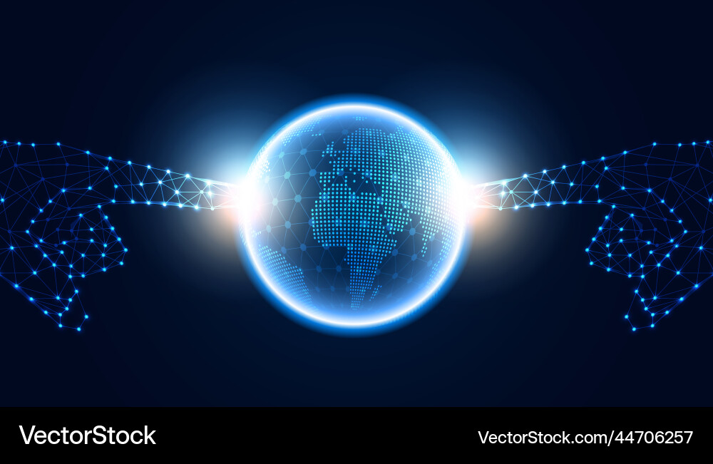 Abstract finger pointing global dot network Vector Image