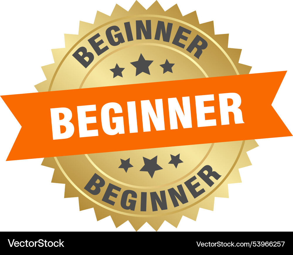 Beginner round orange and gold label Royalty Free Vector