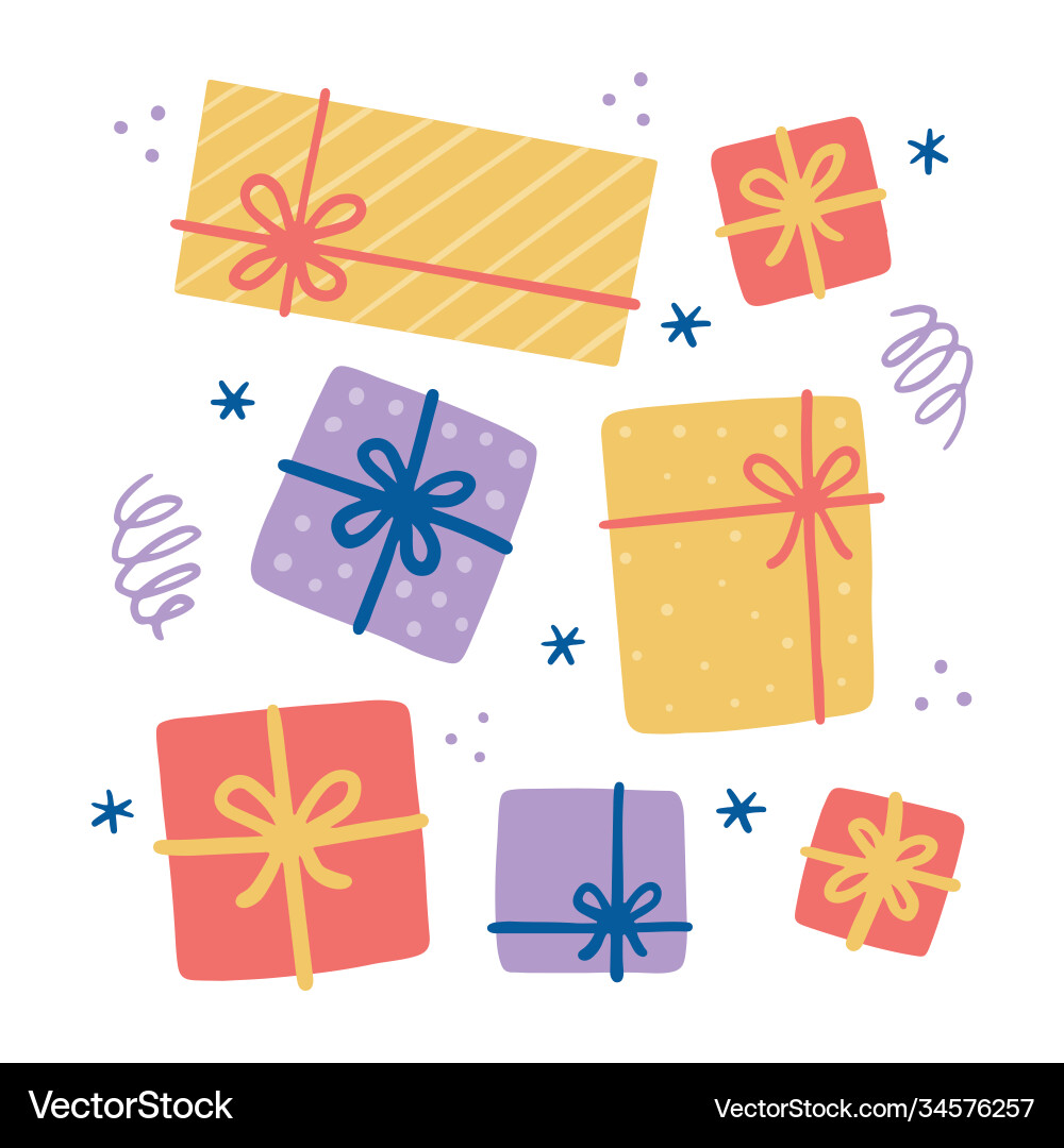 Christmas elements with gift box package Vector Image