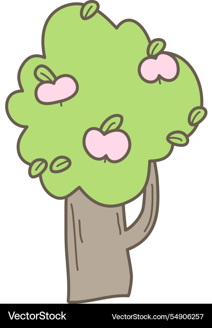 Doodle apple tree with fruits Royalty Free Vector Image