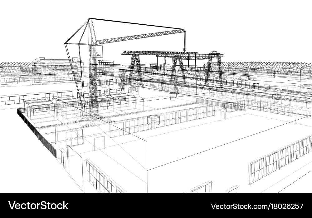 Industrial zone with buildings and cranes Vector Image