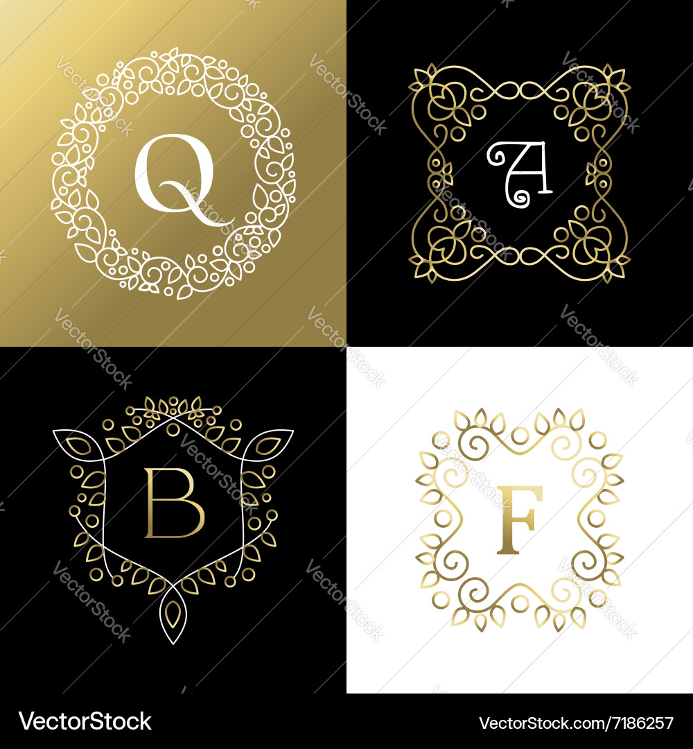 Ornament gold outline frame leaf flower decoration