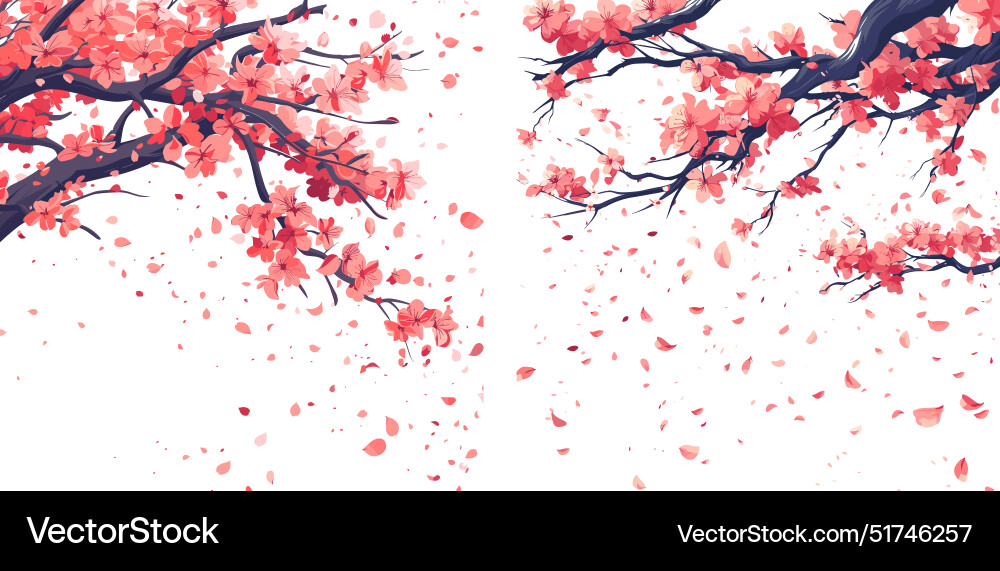 Sakura petals cartoon scene falling Royalty Free Vector