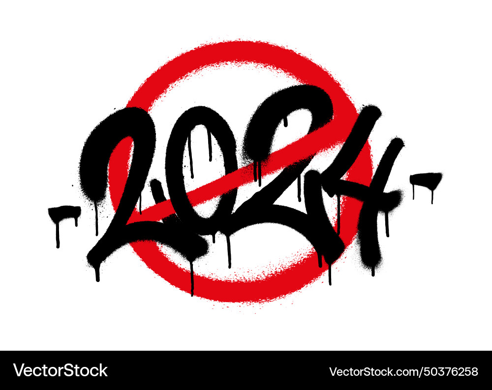 Crossed out 2024 sprayed tag font graffiti Vector Image