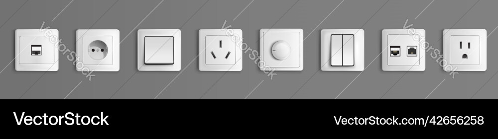 Electric sockets and switches on wall Royalty Free Vector