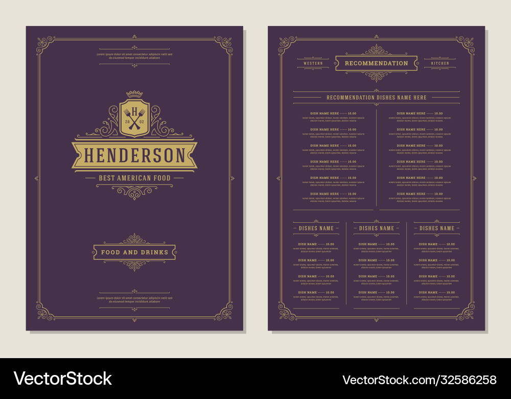Menu design template with cover and restaurant Vector Image