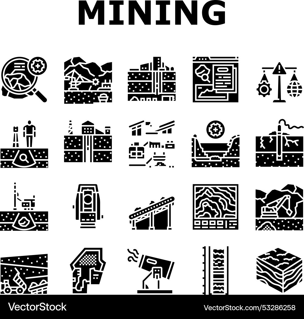 Mining engineer geology icons set Royalty Free Vector Image