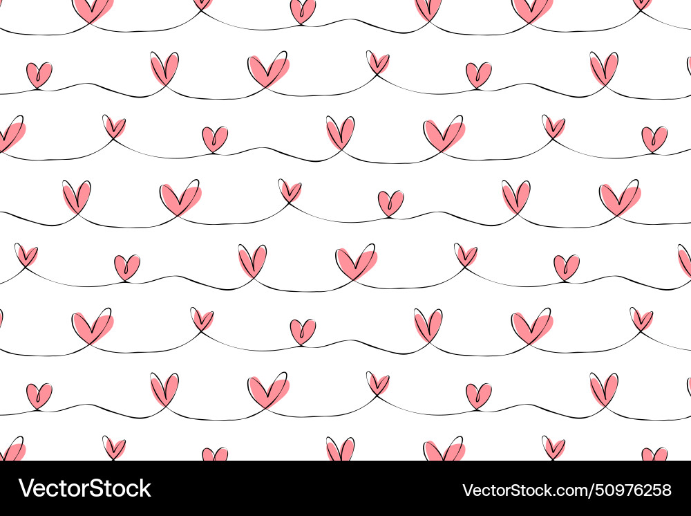 Seamless pattern with a line of pink hearts Vector Image