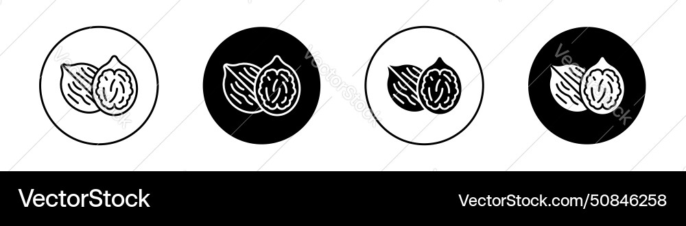 Walnut icon set nut shell food symbol in a black Vector Image
