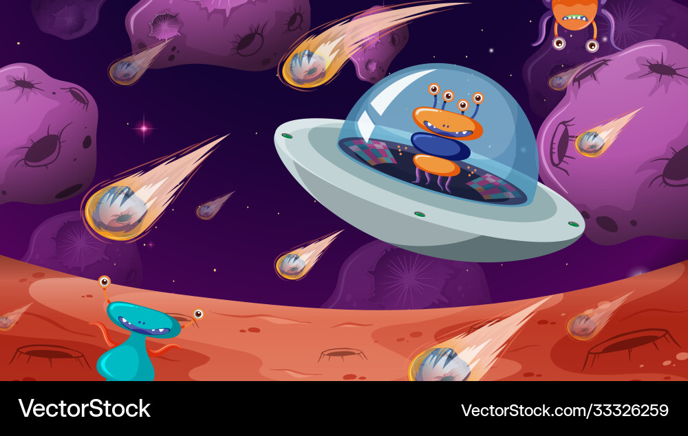 Alien in space scene Royalty Free Vector Image