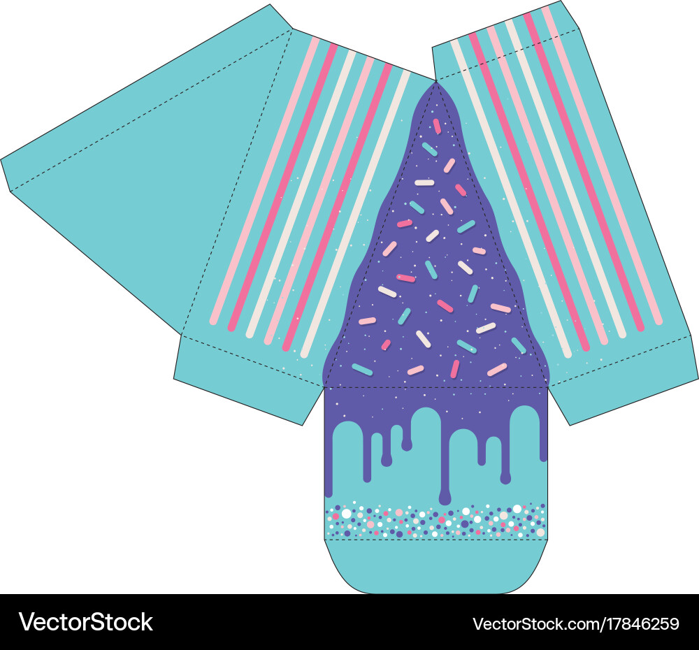 Cake slice box cutout template favor Royalty Free Vector