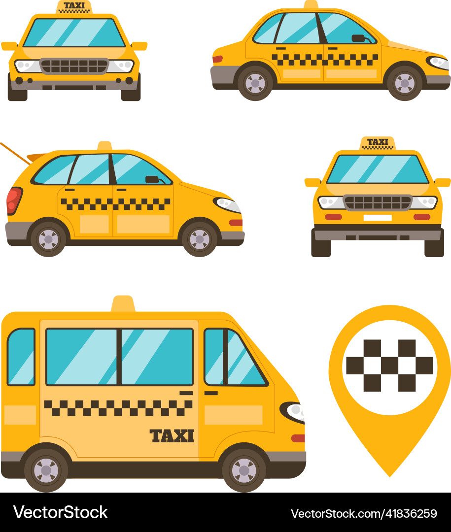 Different models of yellow taxi cab Royalty Free Vector