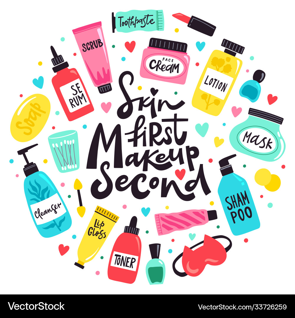 Doodle cosmetics tools make up skin care beauty Vector Image