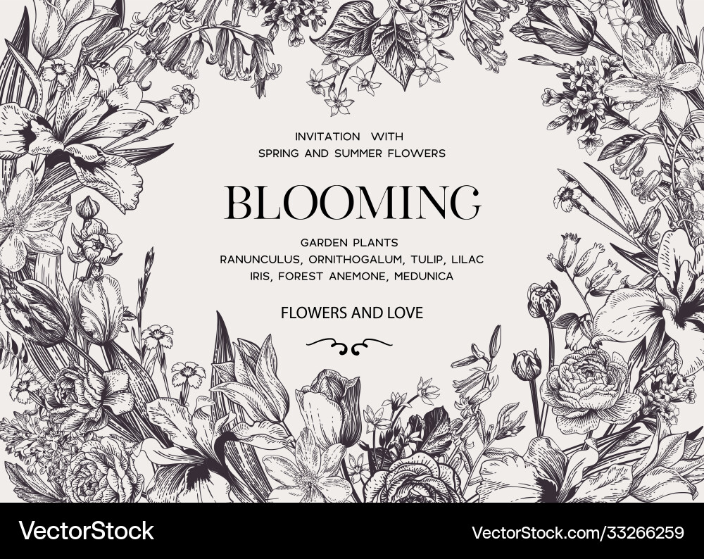 Horizontal floral frame with flowers Royalty Free Vector