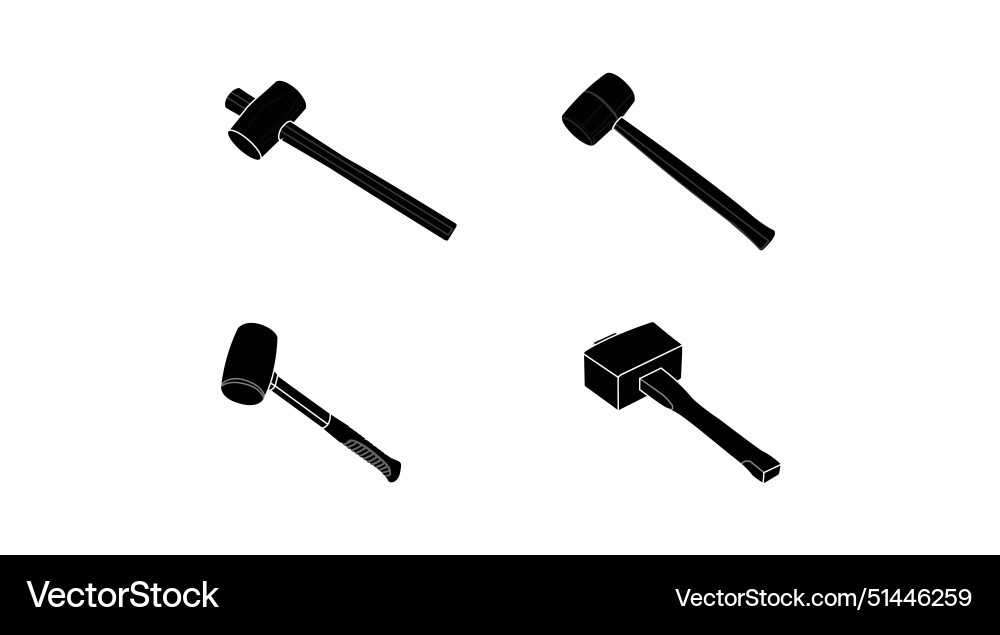 Mallet icon set black and white Royalty Free Vector Image