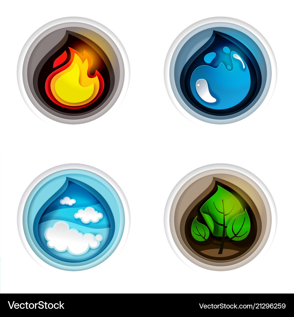Nature Elements - Flame, Water, Sky, Leaves Vector Image
