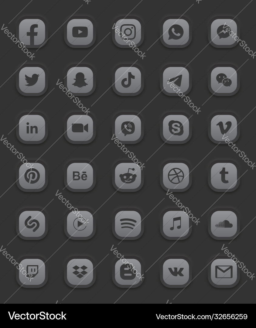 Social Media Icons - Dark Mode Royalty Free Vector Image