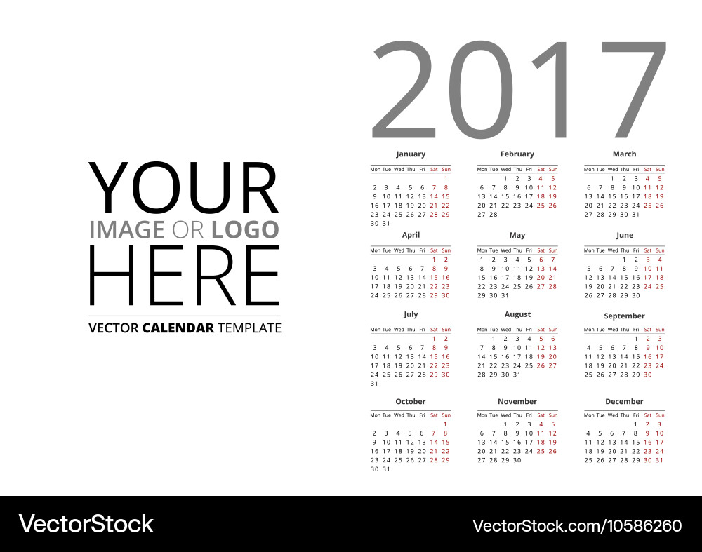 Calendar 2017 Royalty Free Vector Image - VectorStock