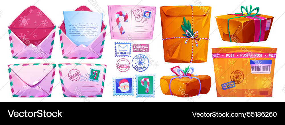 Cartoon christmas post mail collection Royalty Free Vector