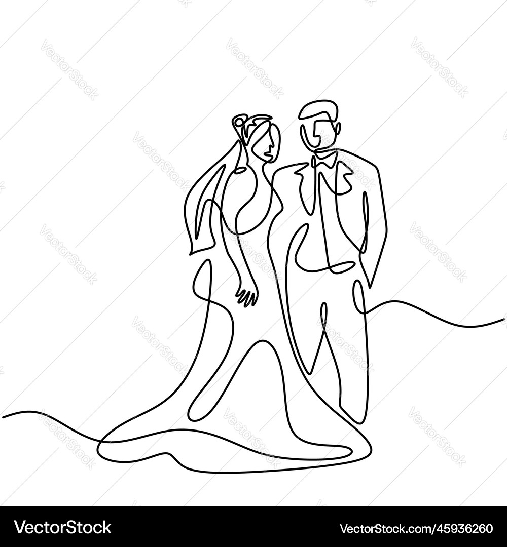 Continuous Line Wedding Couple Royalty Free Vector Image