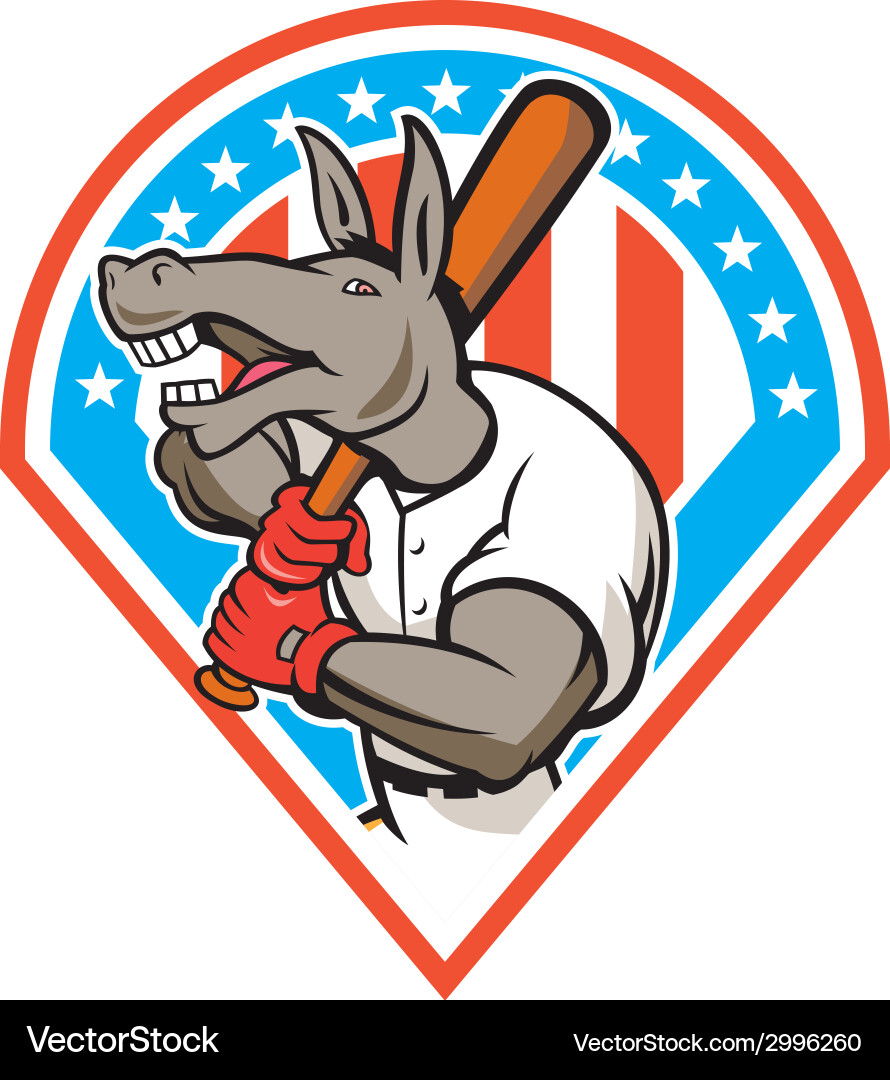 Donkey baseball player batting diamond cartoon Vector Image