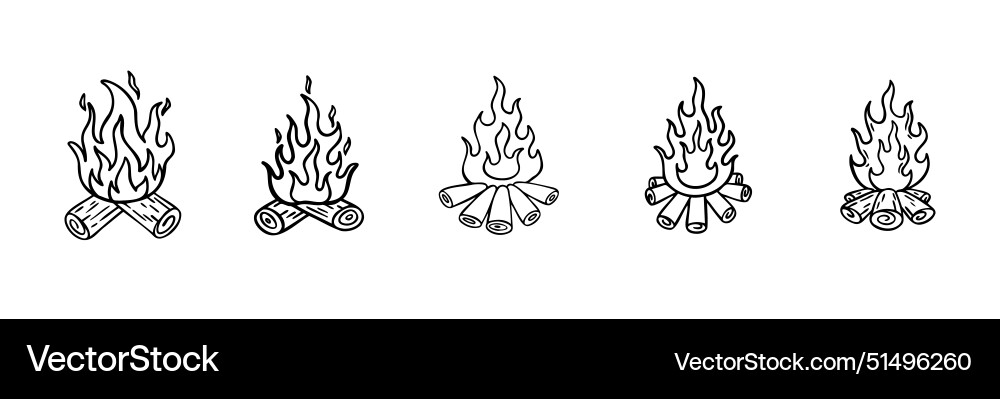 Doodle campfire for camp set outline fire camping Vector Image