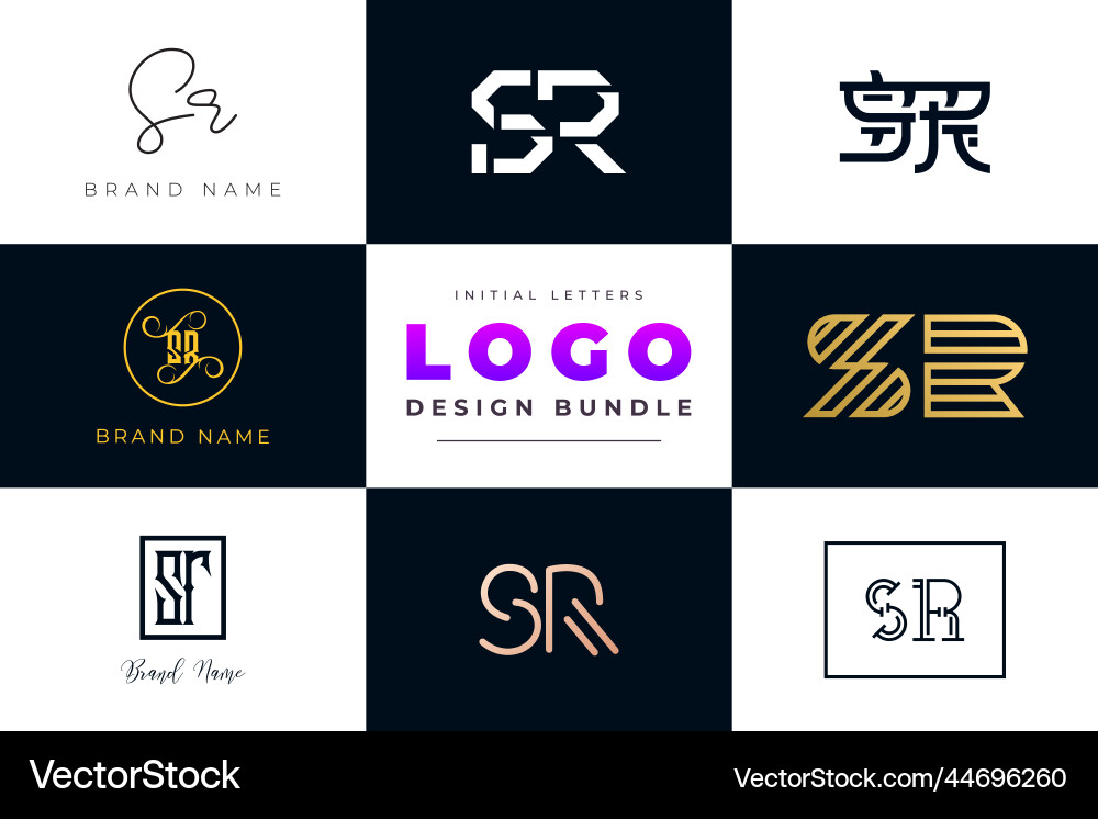 Initial letters sr logo design bundle Royalty Free Vector