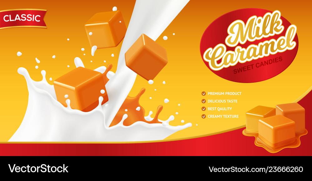Milk caramel advertising poster Royalty Free Vector Image
