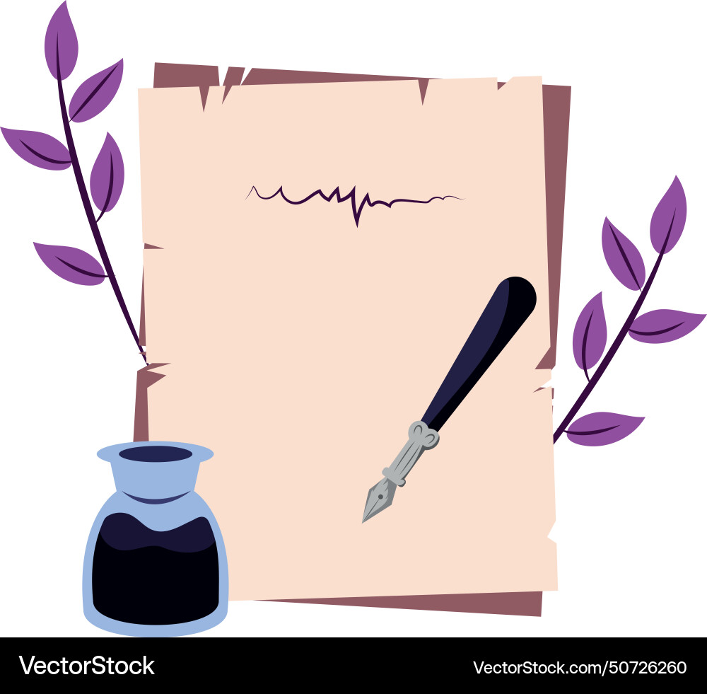 Poetry inkwell and pen Royalty Free Vector Image