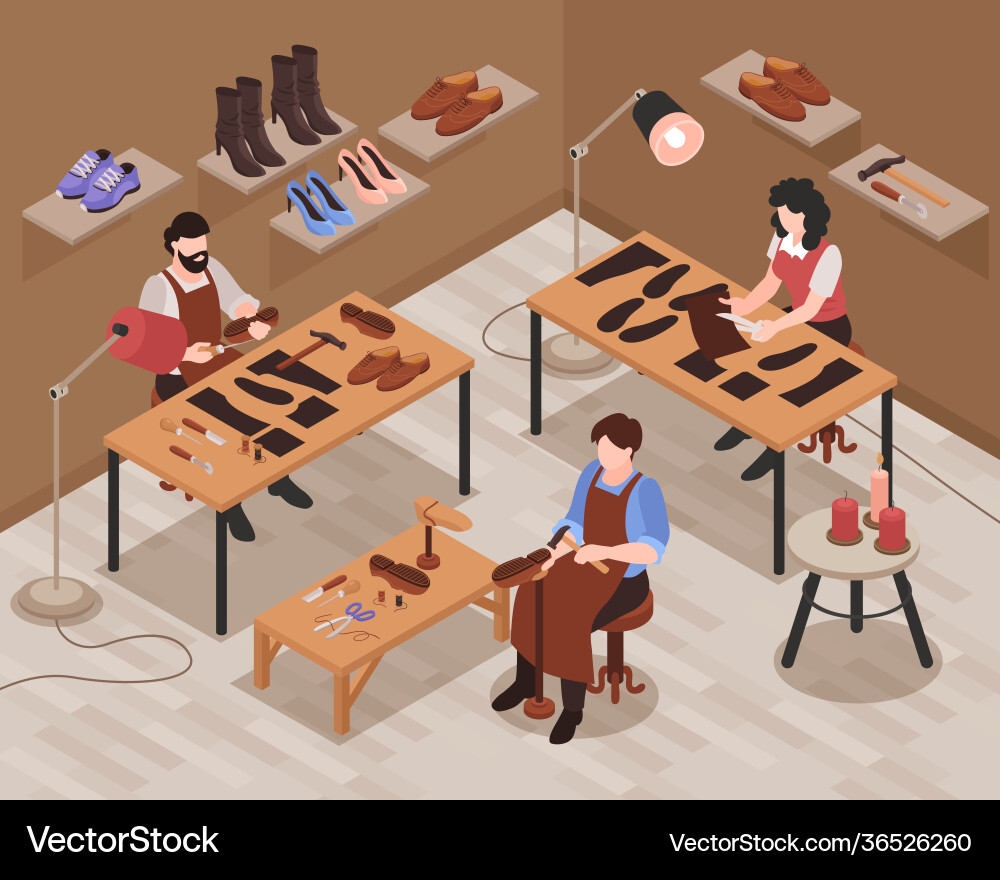 Shoemaker isometric composition Royalty Free Vector Image