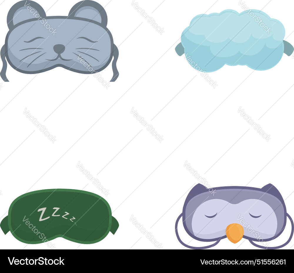 Assorted cartoon sleep masks set Royalty Free Vector Image