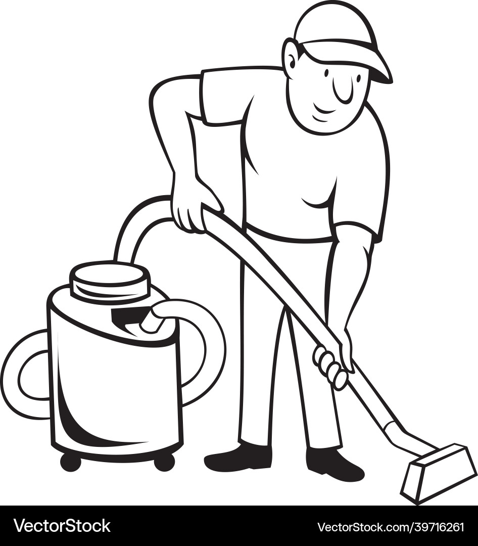 Commercial carpet cleaner worker vacuuming Vector Image