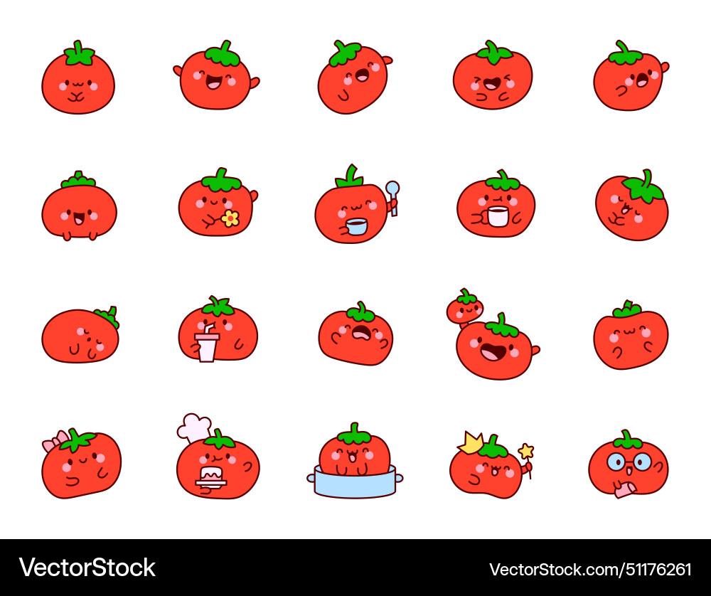 Cute kawaii tomato character happy vegetable Vector Image